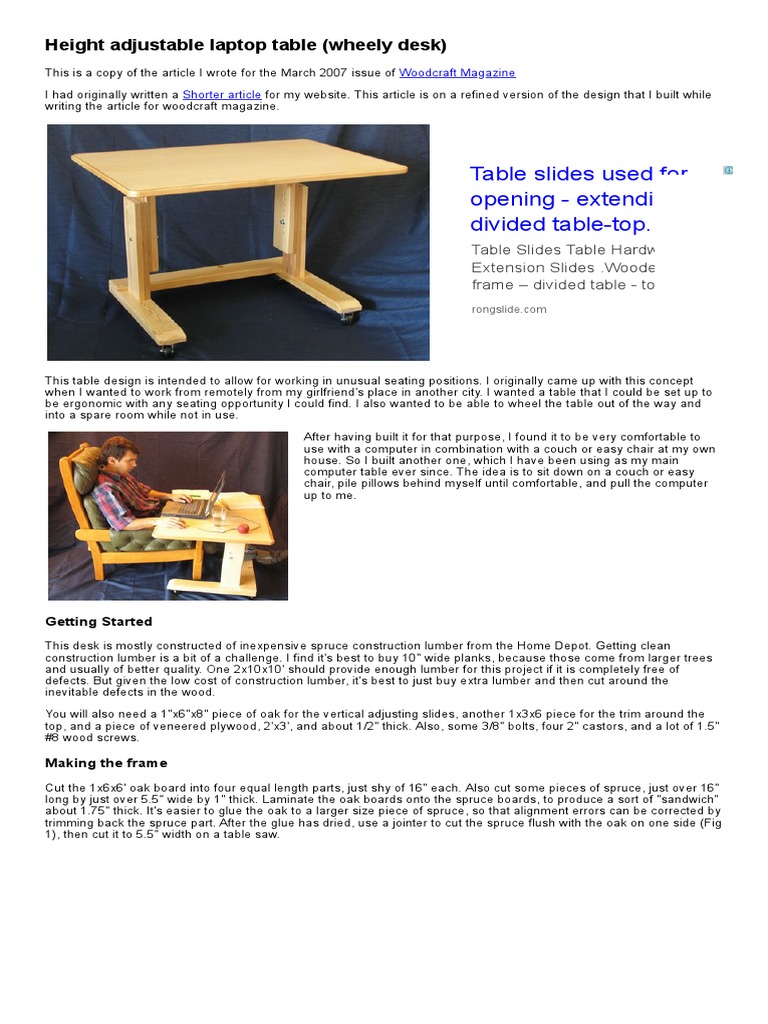 Building A Laptop Table (Wheely Desk) Part 1 | PDF | Drill | Chair