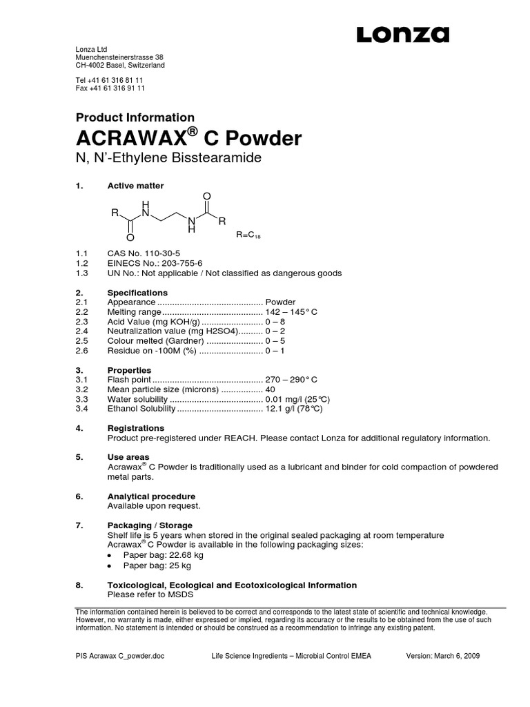 Acrawax-C Powder | PDF | Chemistry | Materials
