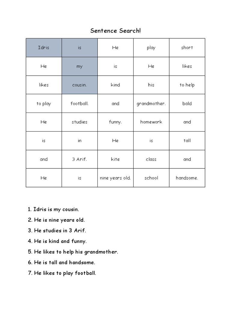 Y3 Sentence Search | PDF