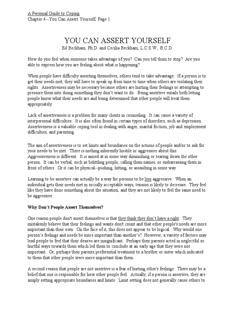 Coping Guide Assert Yourself | PDF | Coping (Psychology) | Anger