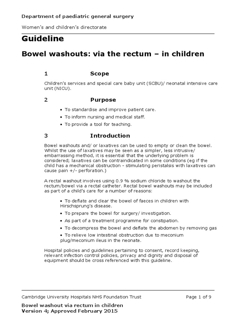 Rectal Bowel Washout Guidelines for Children | PDF | Rectum | Surgery