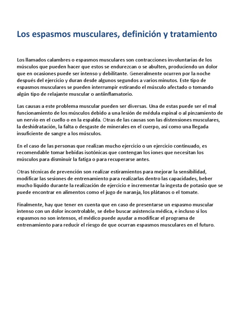 Los Espasmos Musculares, Definición y Tratamiento | PDF