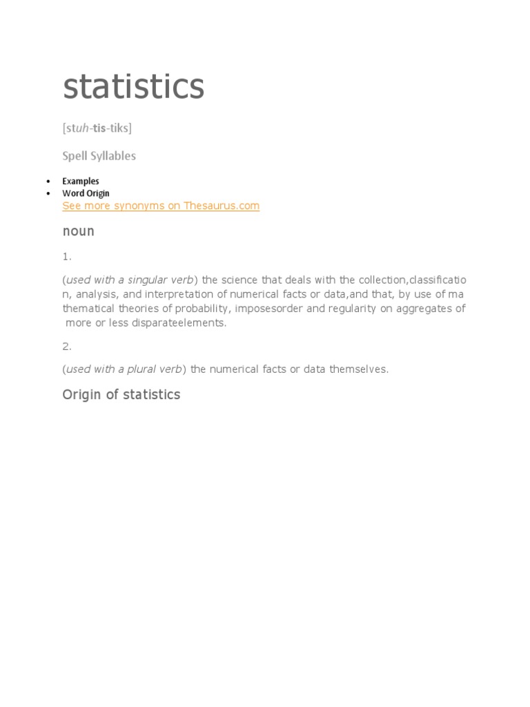 An Introduction to Statistics: Definitions, Examples, and Origins | PDF