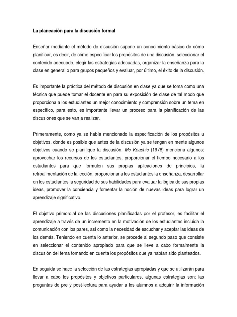 La Planeación para La Discusión Formal | Planificación | Maestros