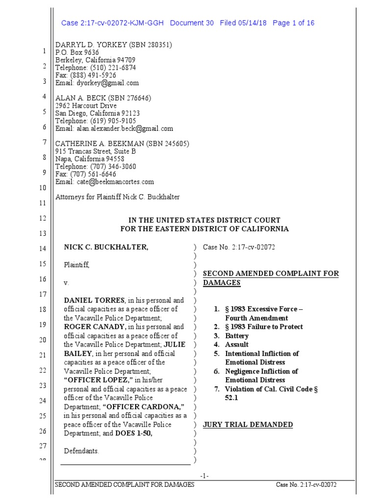 Buckhalter Amended Complaint | PDF | Intentional Infliction Of Emotional Distress | Damages