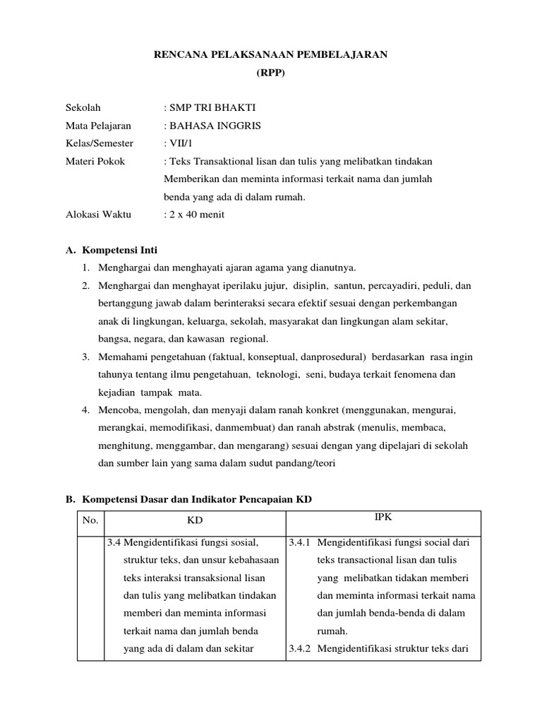 Lesson Plan About Thing and House | PDF