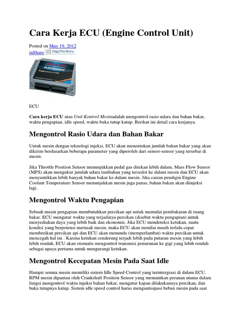Cara Kerja ECU | PDF | Katup Penutup | Mesin Pembakaran Internal