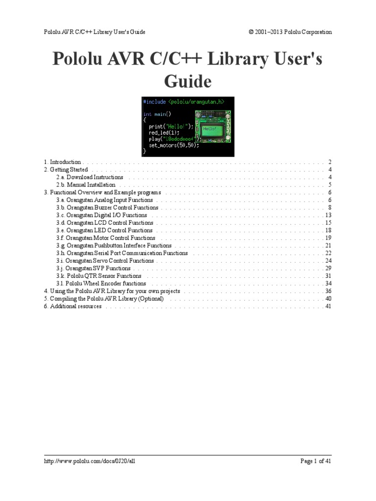 Pololu - Avr - Library Guide PDF | PDF | Arduino | Analog To Digital Converter