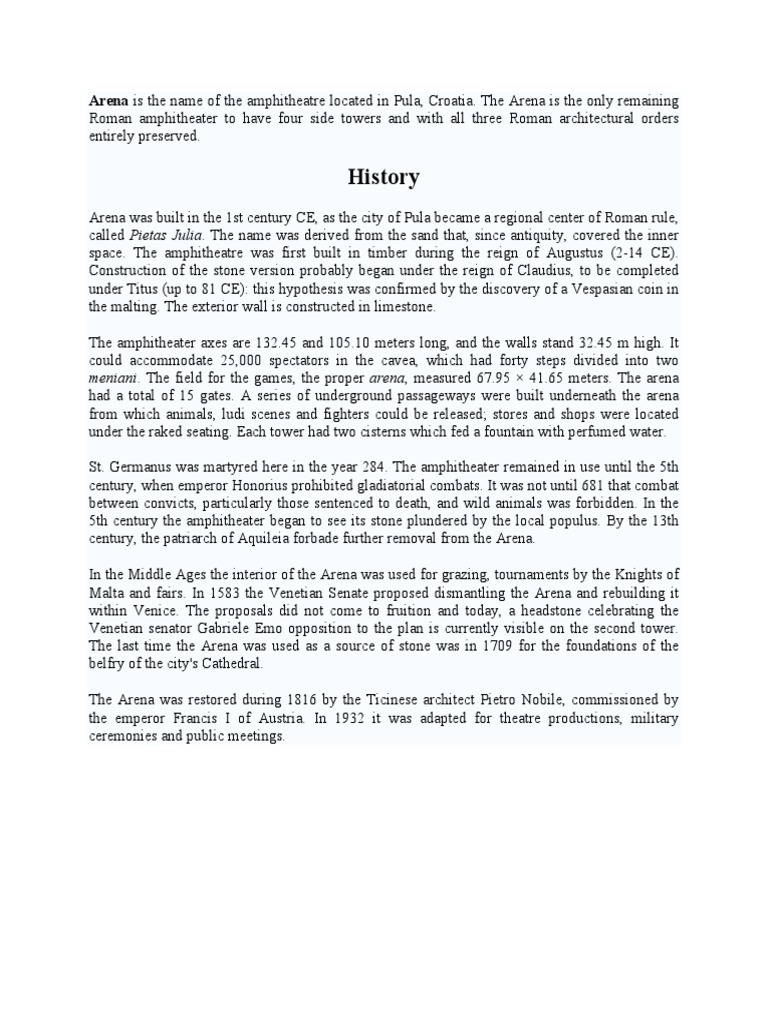 Arena Pula History | PDF | Social Science