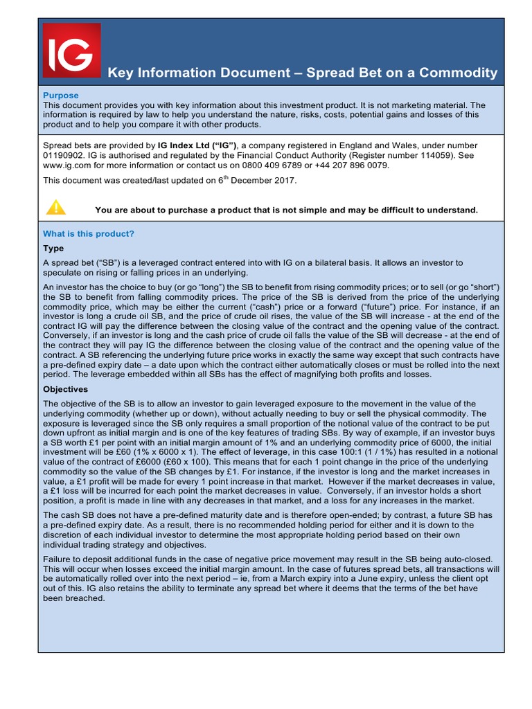 Key Information Document - Spread Bet On A Commodity: Purpose | PDF ...