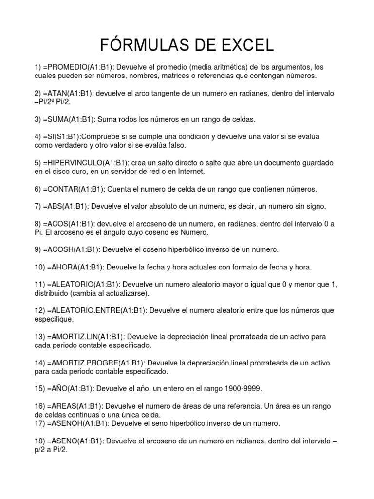 50 Fórmulas de Excel | PDF