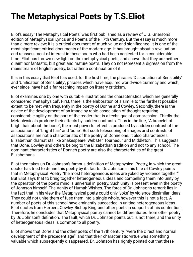 Metaphysical Poets | PDF | Works | Poetry