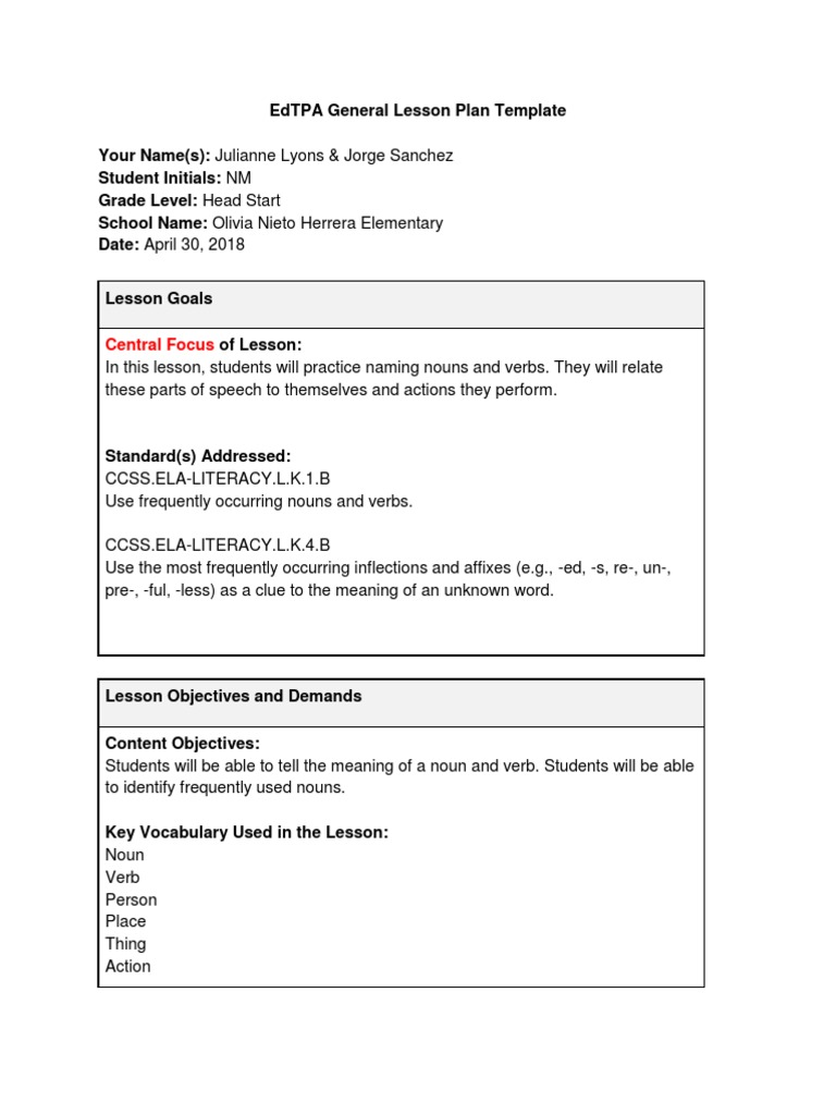 Spe 480 Student Academic Lesson Plan | PDF | Individualized Education ...