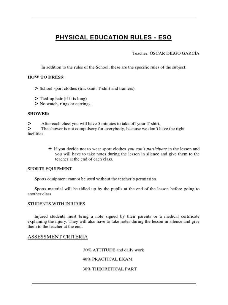 Physical Education Rules | PDF