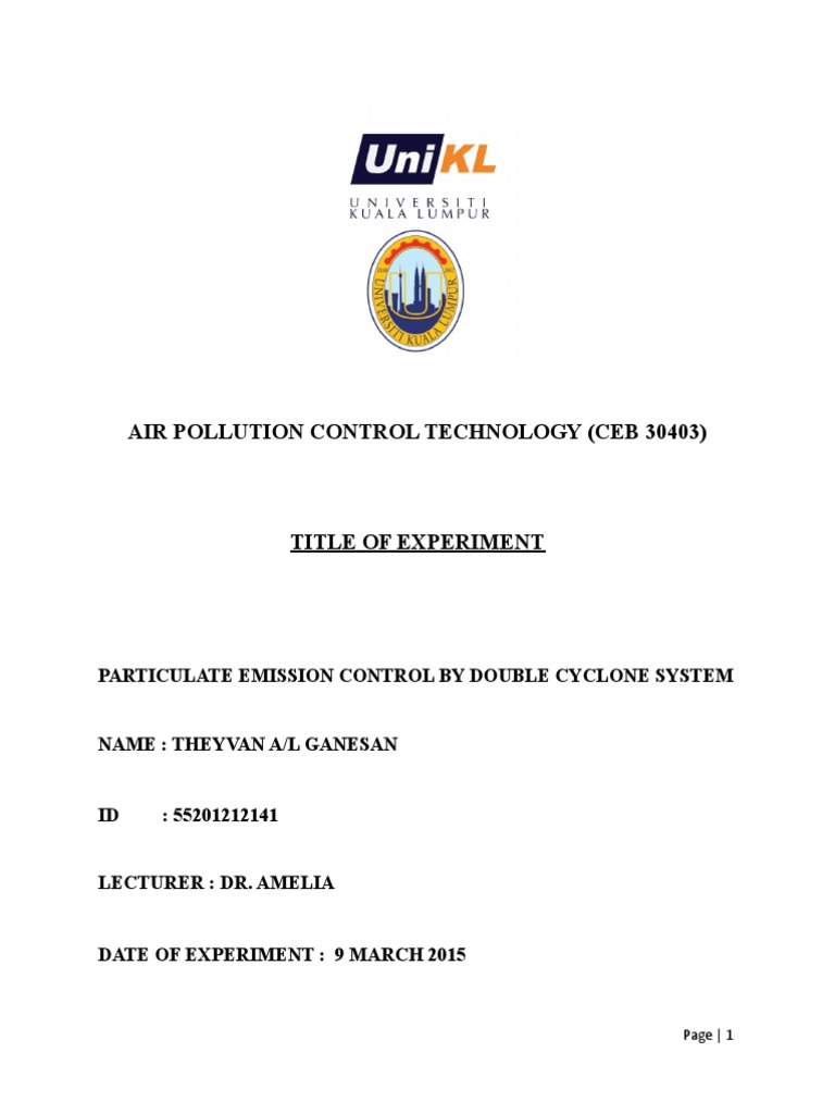 Air Pollution Control Technology (Ceb 30403) : Particulate Emission ...