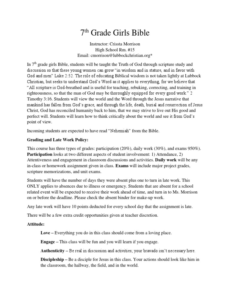 7 Grade Girls Bible | PDF | Syllabus | Bible