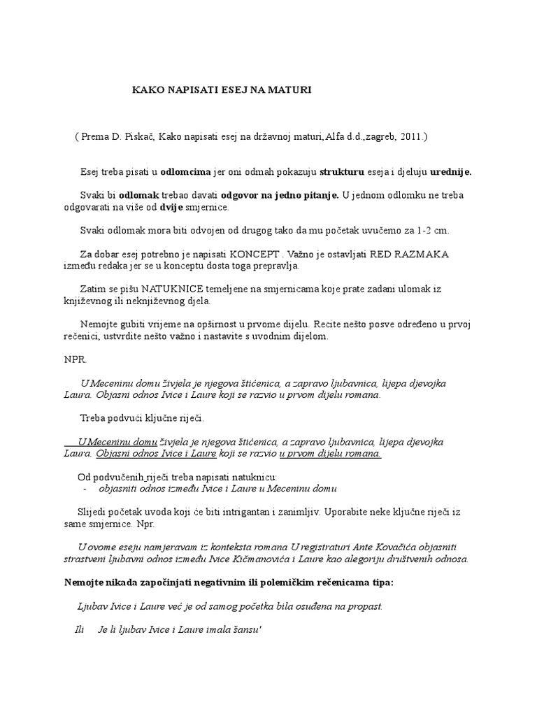 Kako Napisati Esej Na Maturi | PDF