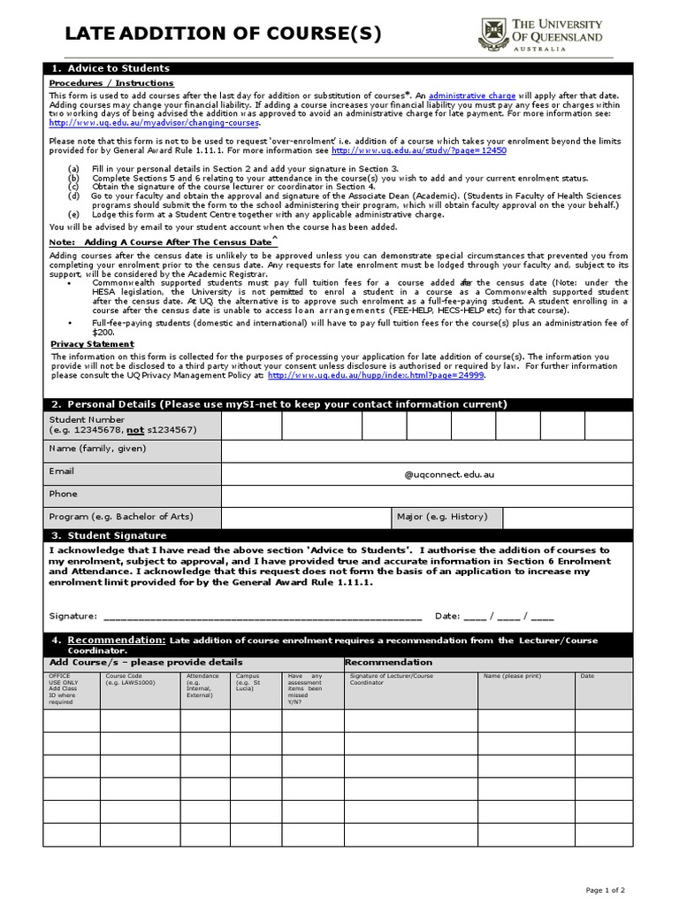 Late Addition of Course (S) : 1. Advice To Students | PDF | Academic ...
