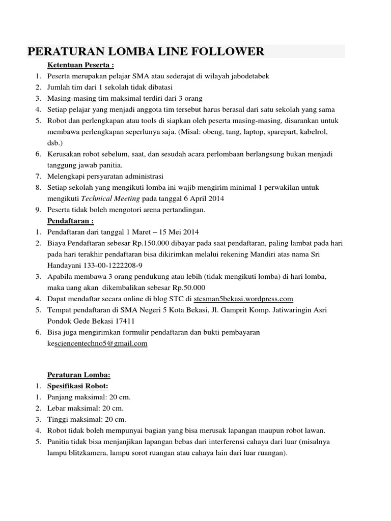 Peraturan Lomba Line Follower | PDF