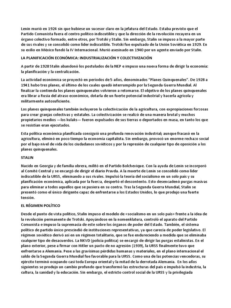 La consolidación del poder de Stalin y la imposición de la ...