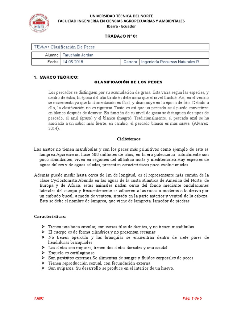 Clasificacion de Peces | PDF | Pescado | Vertebrados Acuáticos