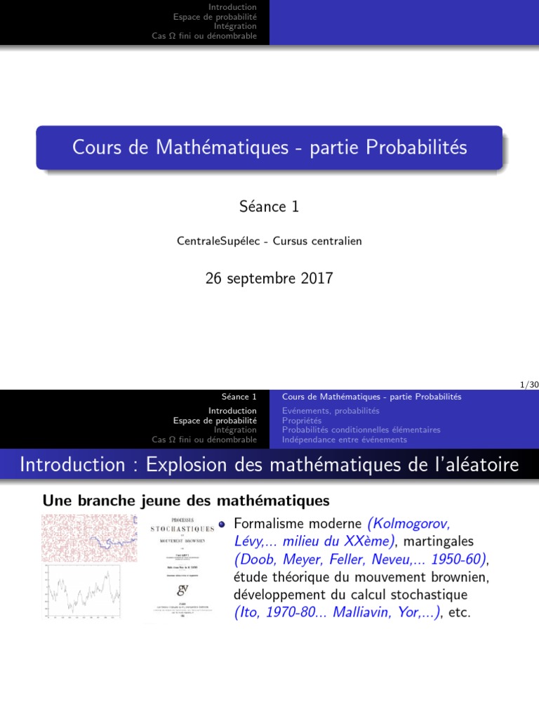 Cours de Math Ematiques - Partie Probabilit Es: S Eance 1 | PDF ...