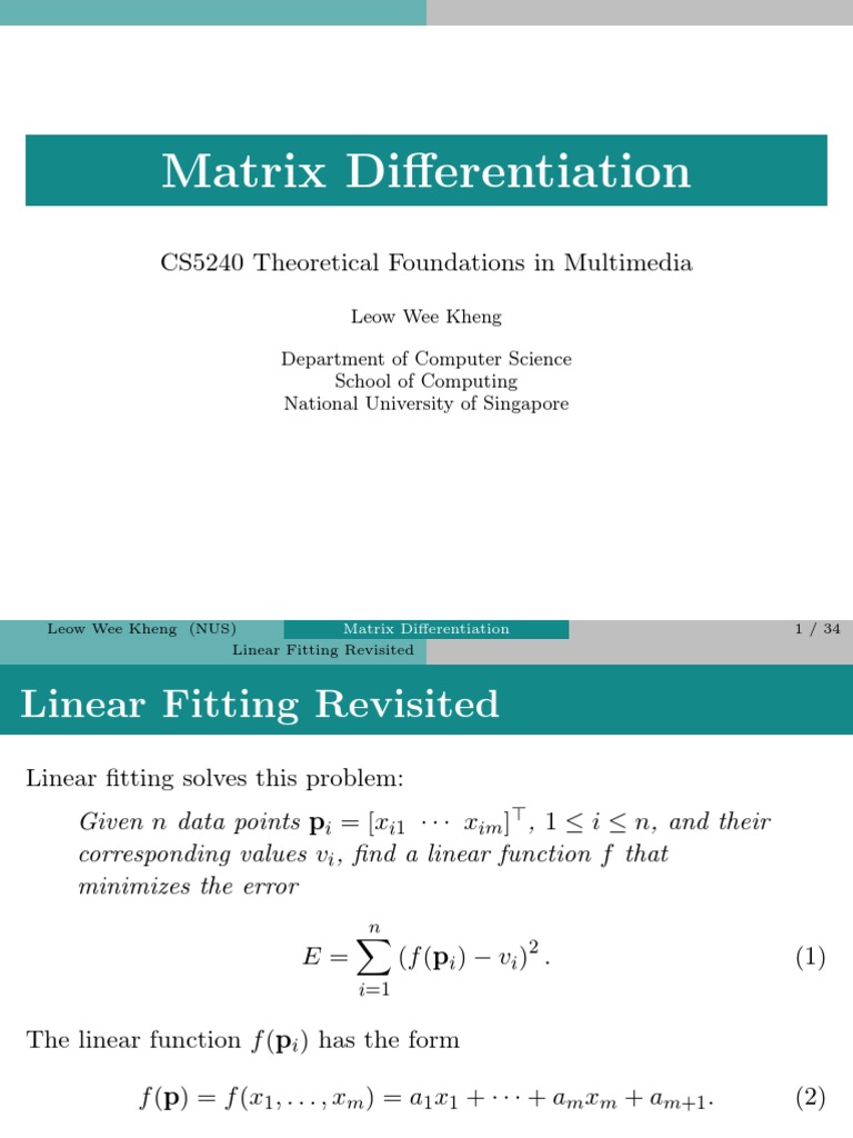 Matrix Differentiation | PDF | Derivative | Linear Algebra
