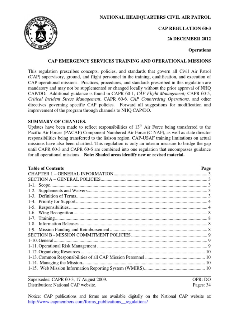 CAP Form 60-1 Cadet Emergency Services | PDF | Incident Command System ...