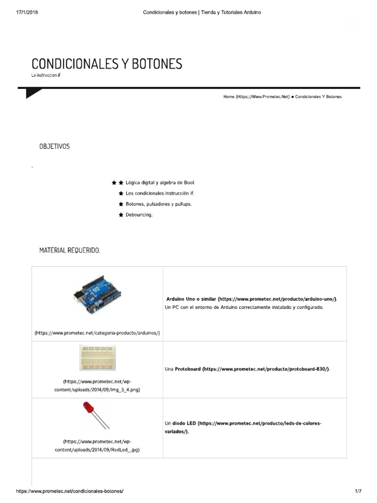 6 Condicionales Y Botones Tienda Y Tutoriales Arduino Pdf