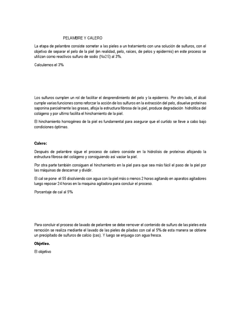 Proceso de Pelambre y Calero en Curtido | PDF