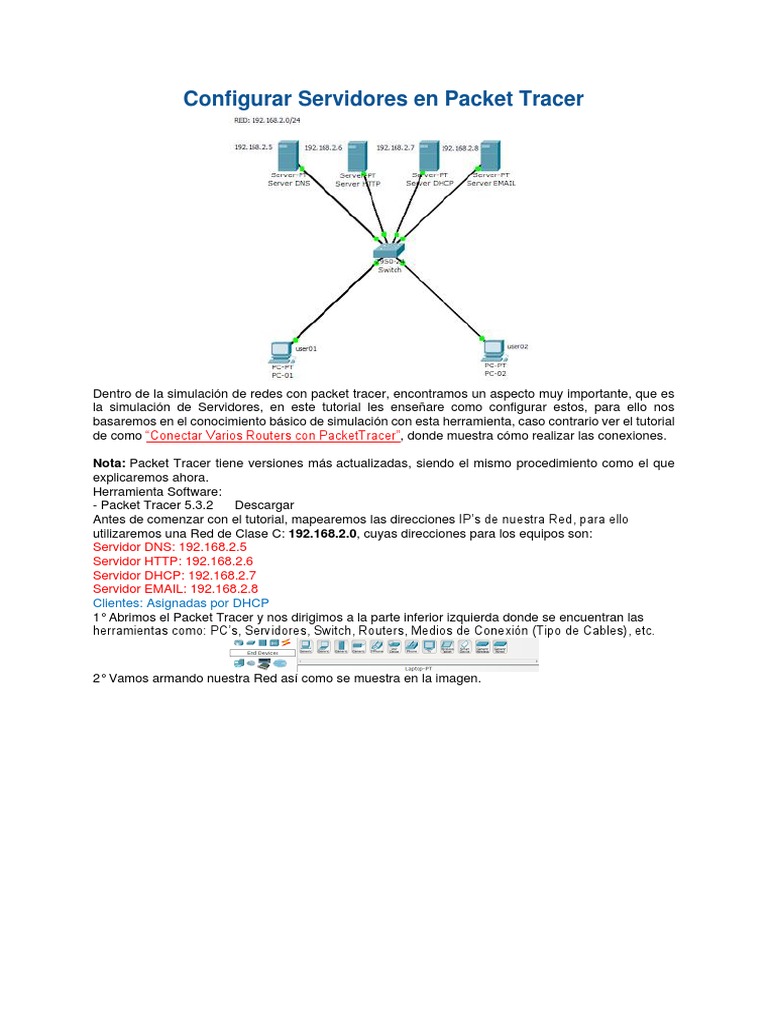 Configurar Servidores en Packet Tracer | PDF | Dirección IP | Servidor web