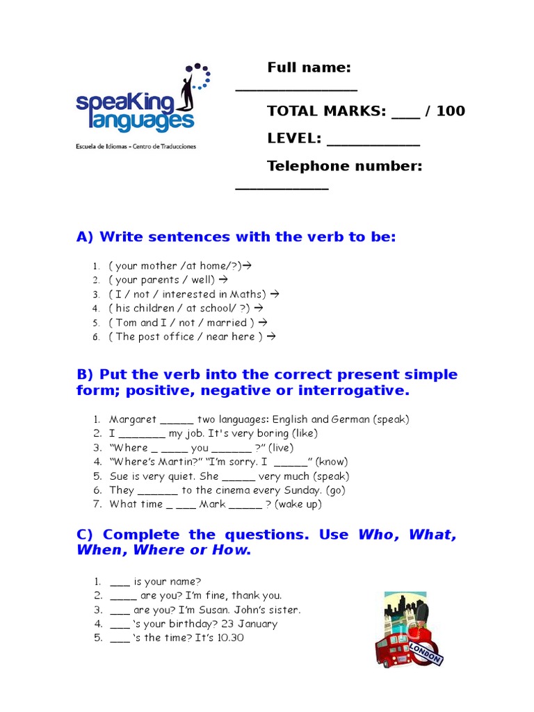 Prueba De Nivel Ingles Pdf