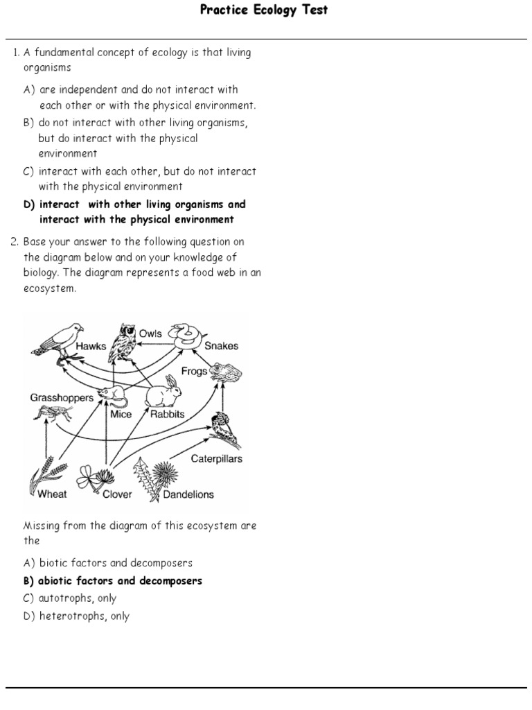 Ecology Test | PDF | Ecology | Ecosystem