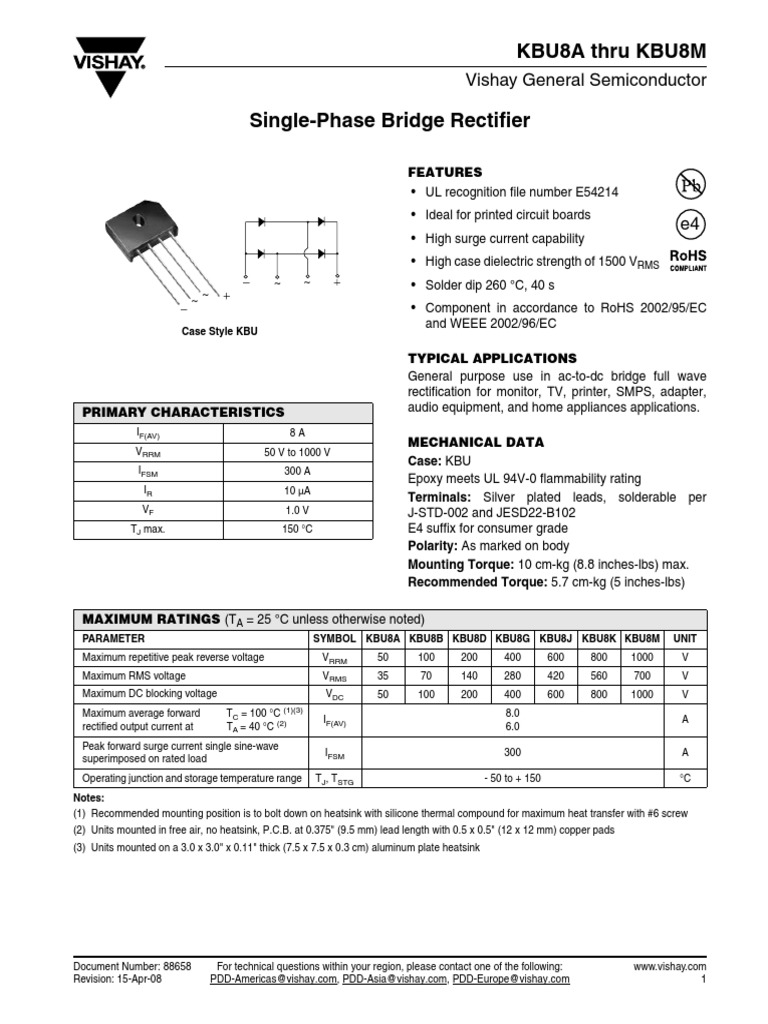Kbu 8 K | PDF | Rectifier | Diode