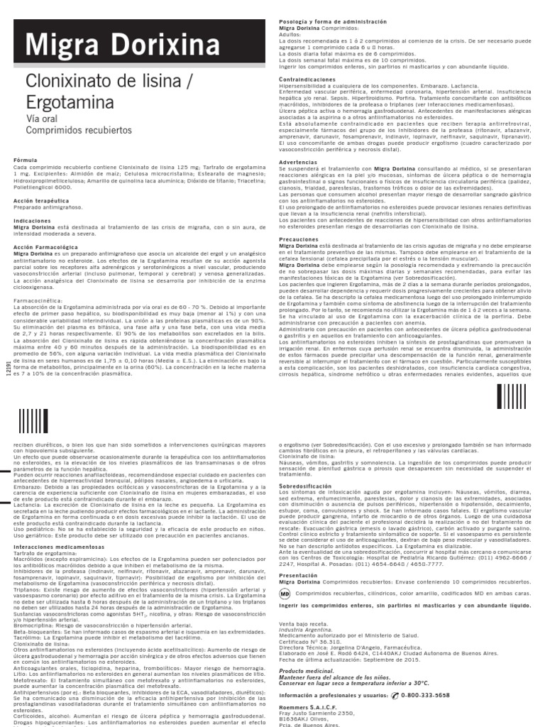 Migra Dorixina: Clonixinato de Lisina / Ergotamina