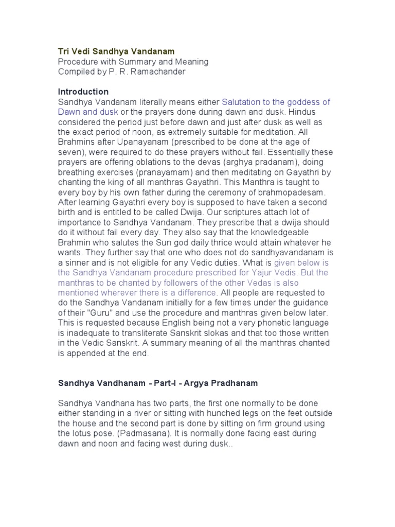 Sandhya Vandanam | PDF | Indian Religions | Hindu Literature