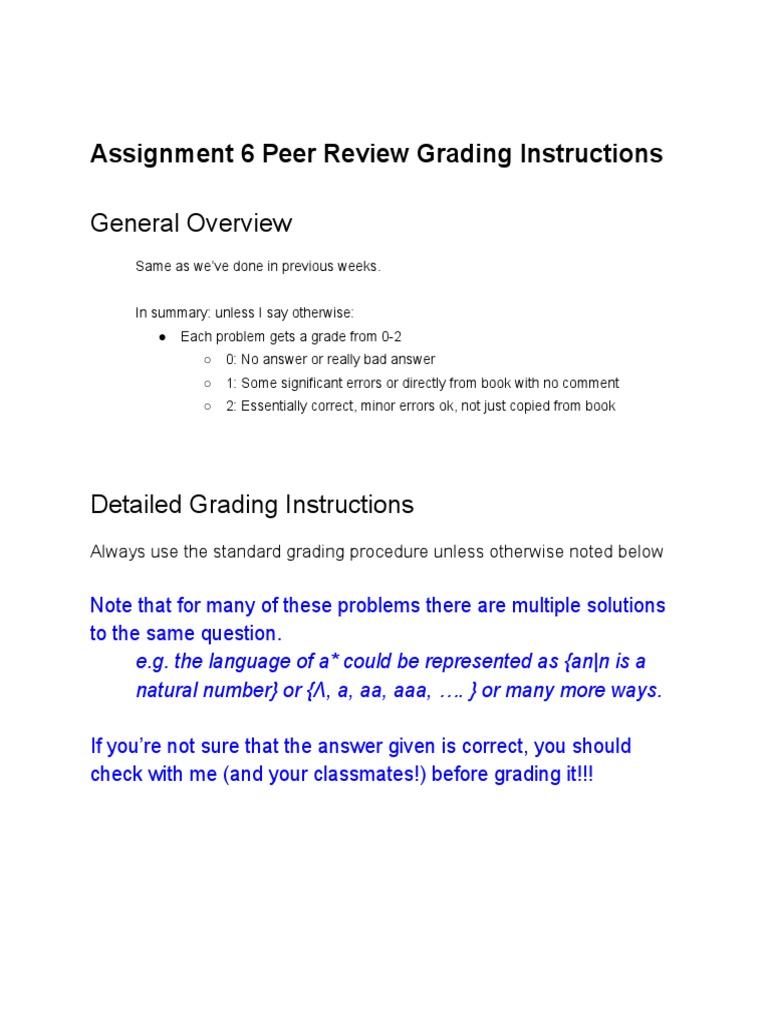 Assignment 6 Peer Review Grading Info | PDF