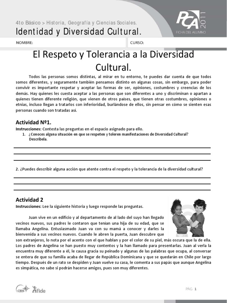 Ficha 2 El Respeto y Tolerancia A La Diversidad Cultural PDF | PDF ...