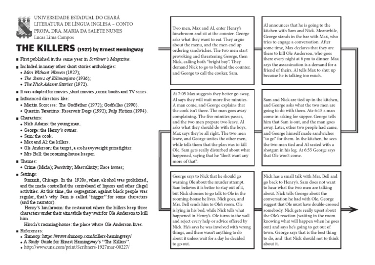 The Killers 1927 By Ernest Hemingway Pdf Leisure