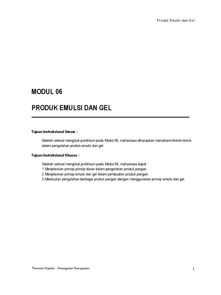 Modul 06 - Pengolahan Emulsi Dan Gel | PDF