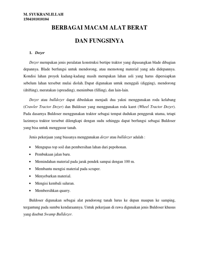 Alat Konstruksi: Dozer dan Fungsinya | PDF