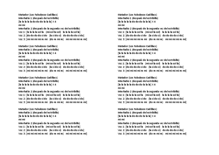 Letra de "Matador" - Los Fabulosos Cadillacs | PDF | Canciones ...