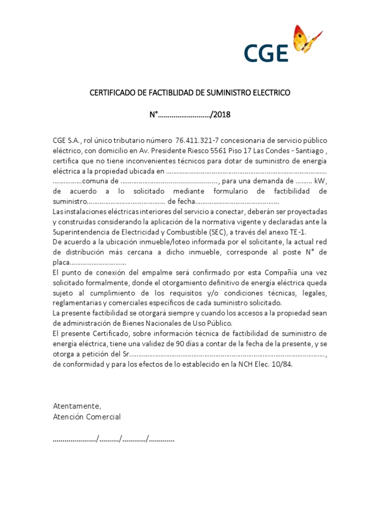 Certificado de Factibilidad CGE