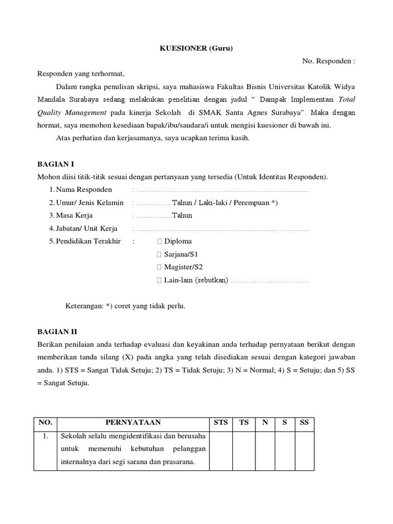 Kuesioner Penilaian Kualitas Sekolah | PDF | Karier & Perkembangan