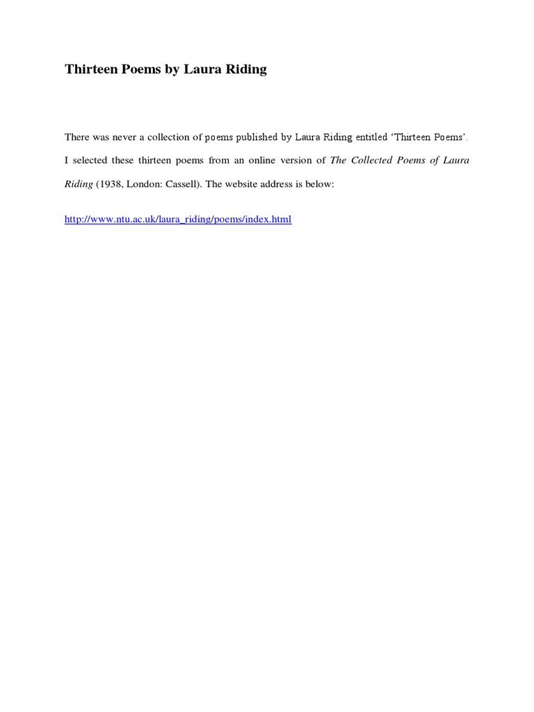 Thirteen Poems by Laura Riding | PDF