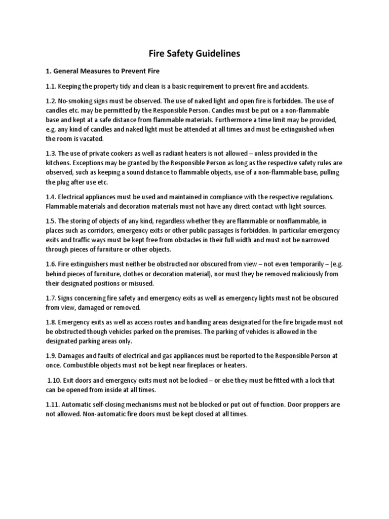 Fire Safety Guidelines: 1. General Measures To Prevent Fire | PDF ...