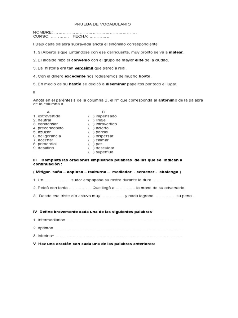 Prueba de Vocabulario Anterior | PDF | Historia