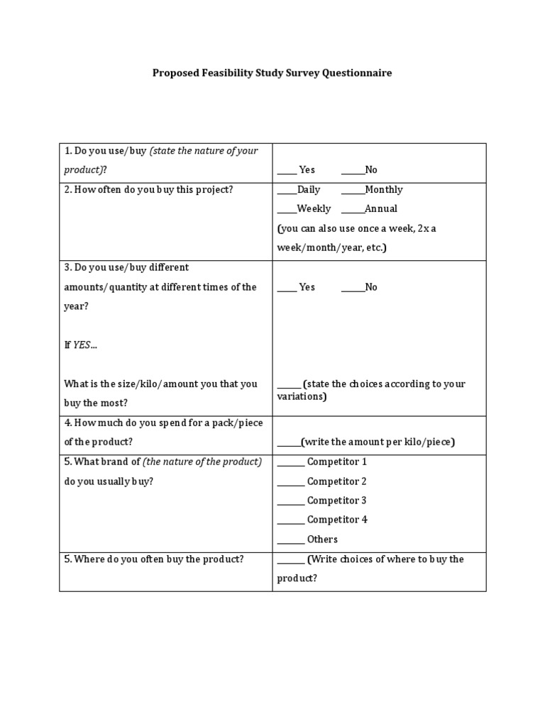 Product) ?: Proposed Feasibility Study Survey Questionnaire | PDF