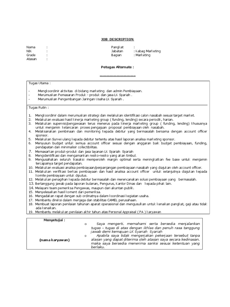 Job Description Karyawan-Bagian | PDF