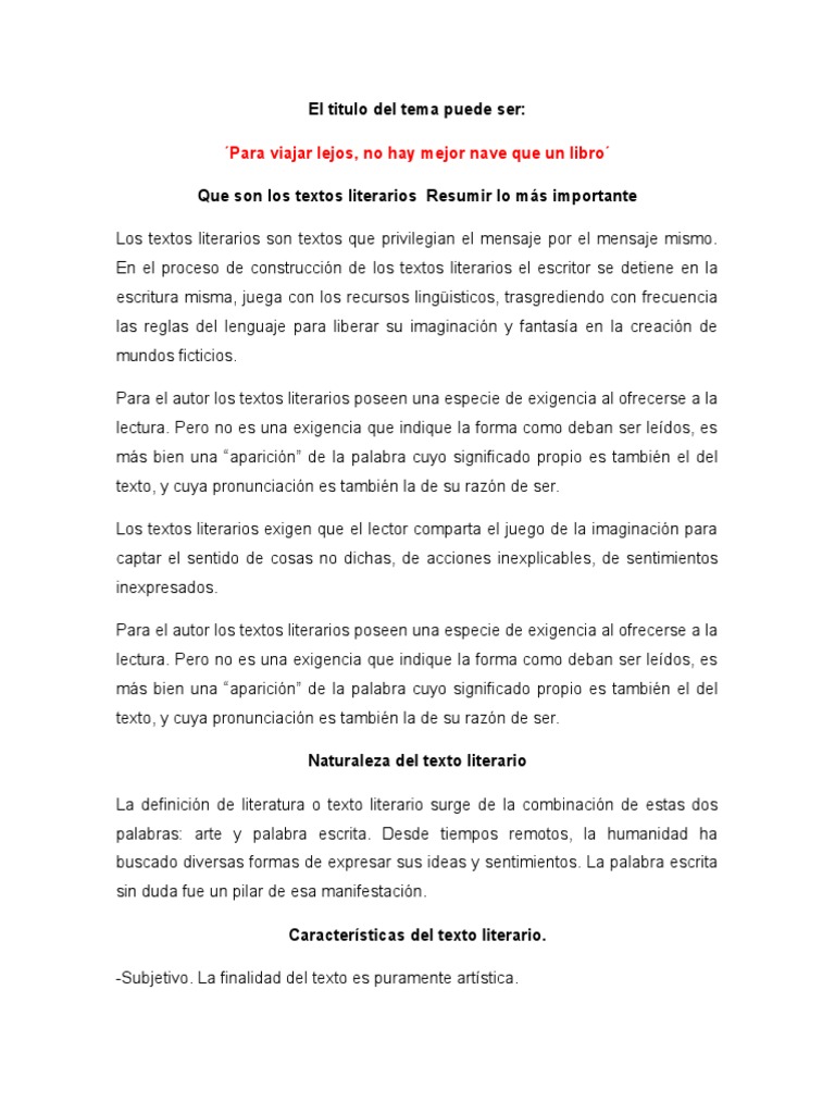 Texto Literaria y Texto Didactico para Imagenes | PDF | Autor | Lectura ...